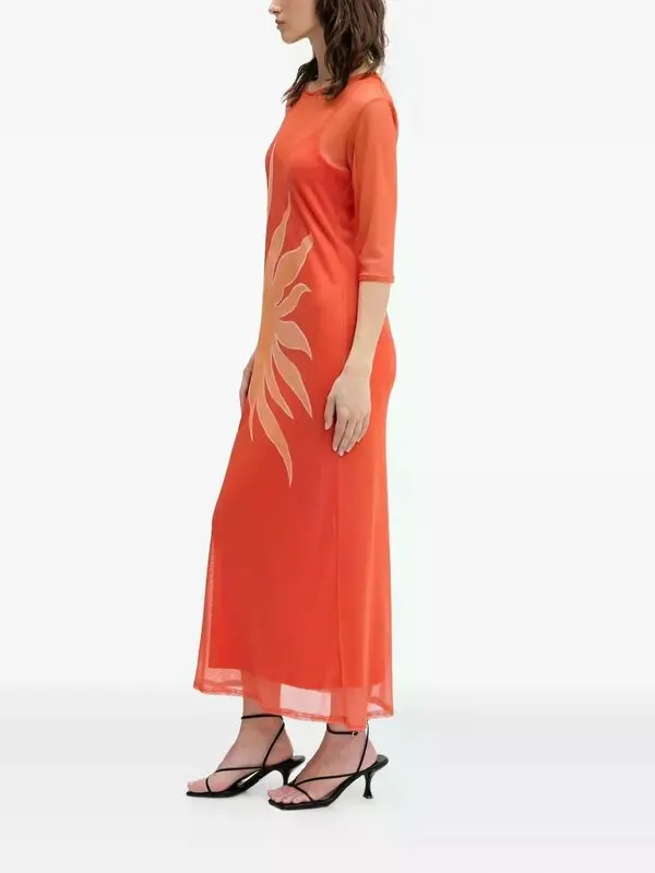 NEVER FULLY DRESSED Sun-print Mesh Maxi Dress - Orange