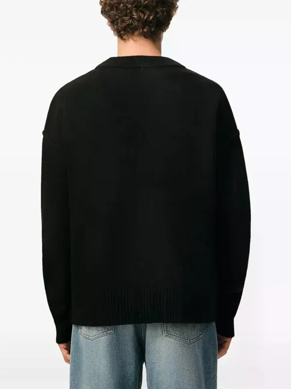 AMI Paris De Coeur Embroidered Wool Cardigan - Black
