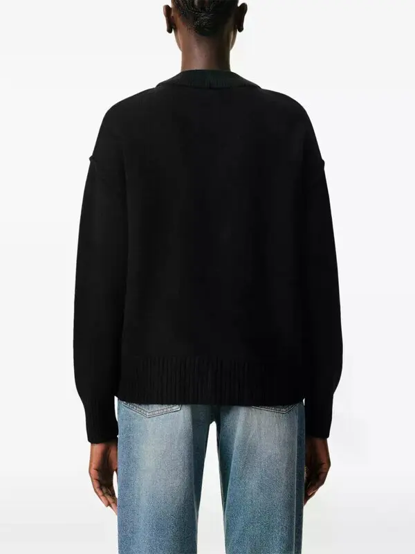AMI Paris De Coeur Embroidered Wool Cardigan - Black
