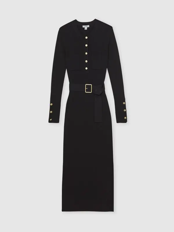 Reiss Willow Rib-Knit Midi Dress In Black - 41% Off | Editorialist