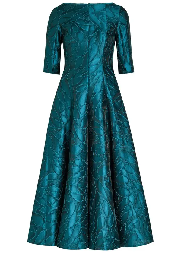 Talbot Runhof Patterned-jacquard Woven Midi Dress - Blue