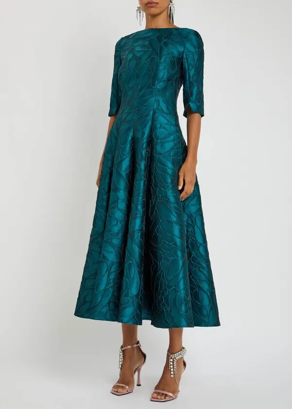 Talbot Runhof Patterned-jacquard Woven Midi Dress - Blue