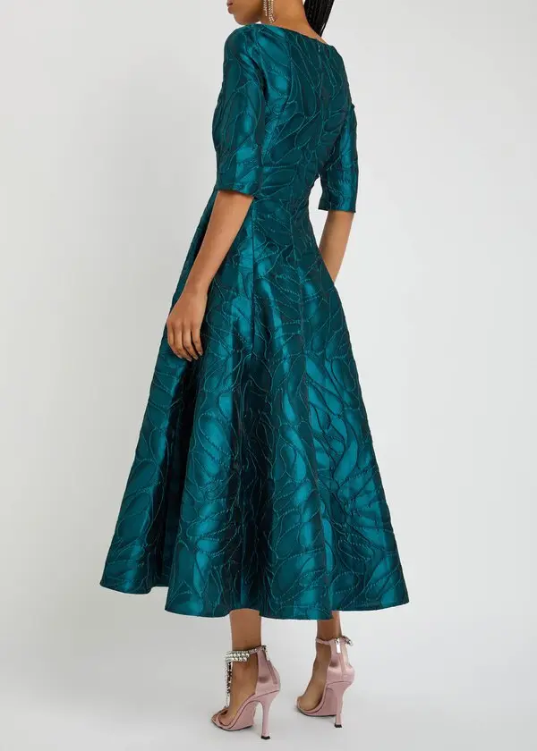 Talbot Runhof Patterned-jacquard Woven Midi Dress - Blue