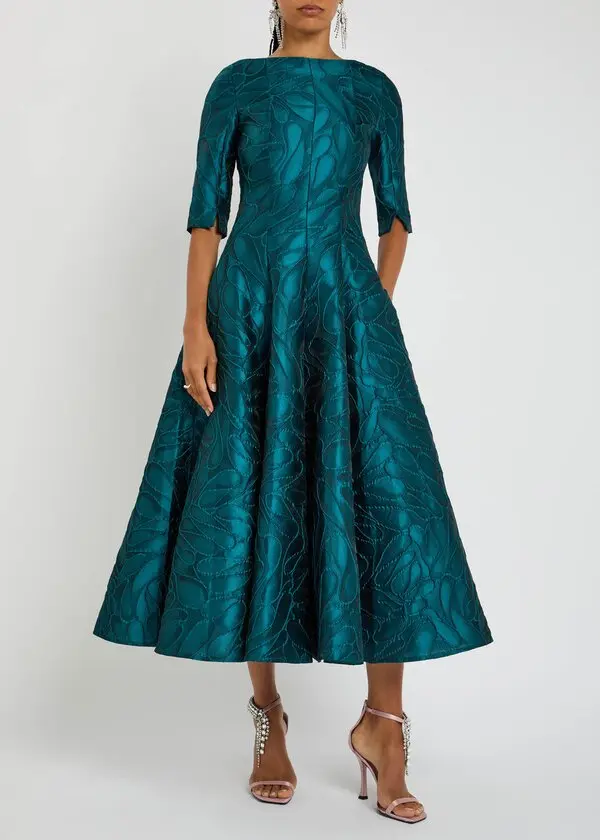 Talbot Runhof Patterned-jacquard Woven Midi Dress - Blue