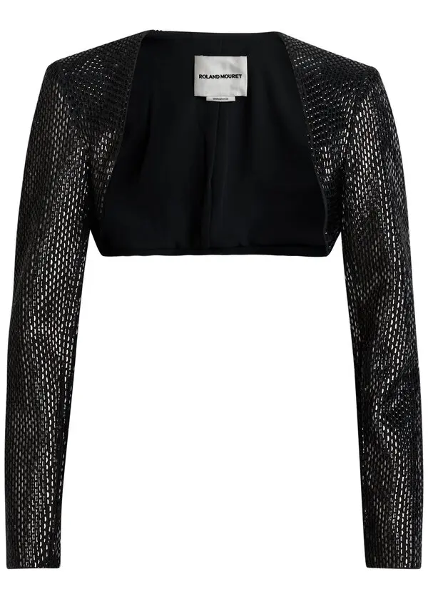 Roland Mouret Crystal-embellished Cropped Crepe Jacket - Grey