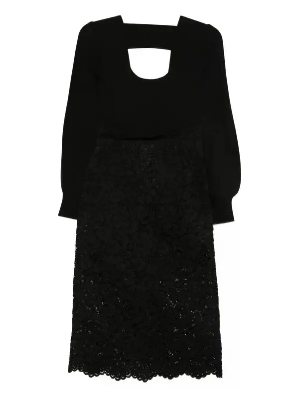 TWINSET Scoop-neck Lace-insert Midi Dress - Black