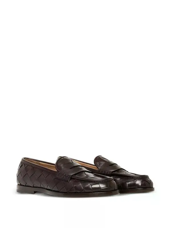 SCAROSSO Woven Leather Loafers - Brown
