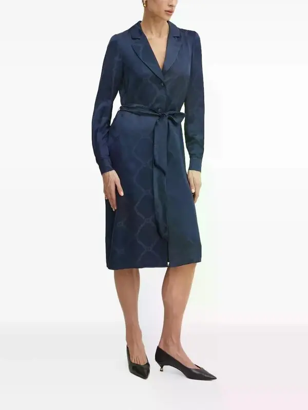 blue chain print dress Jude Connally Candy Grand Chains Print Jude Cloth Knit V-Neck 34 Sleeve A-Line Tiered Maxi, Womens, L, Grand Chains Harbor Blue