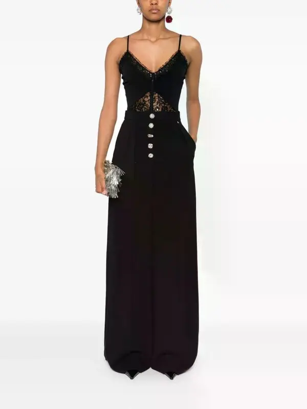 NISSA Pleated Crystal-embellished Trousers - Black