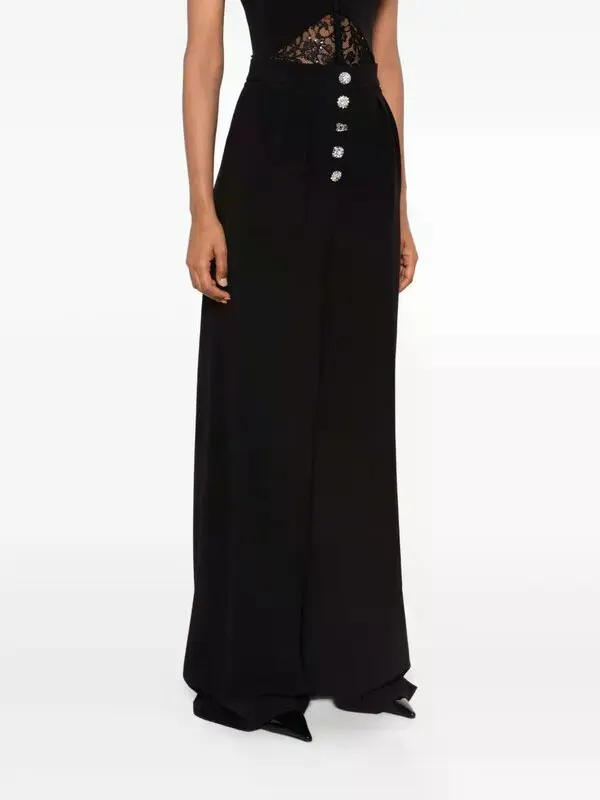NISSA Pleated Crystal-embellished Trousers - Black