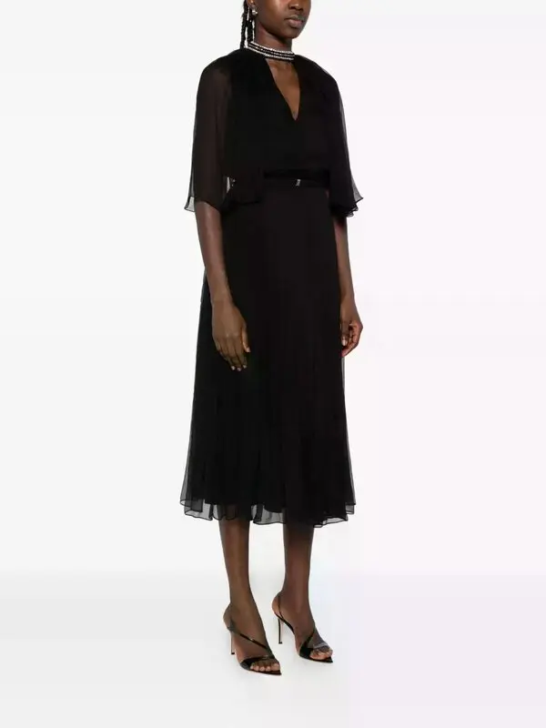 crystal pleated midi dress Crystal, bead and sequin-embellished pleated tulle midi dress - black
