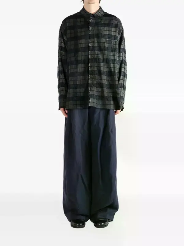 UMA WANG Checked-pattern Frayed Shirt