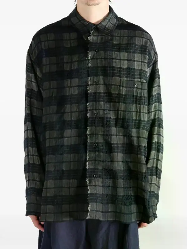 UMA WANG Checked-pattern Frayed Shirt
