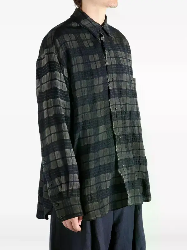 UMA WANG Checked-pattern Frayed Shirt