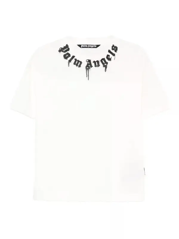 Palm Angels Neck-logo Cotton T-shirt - White