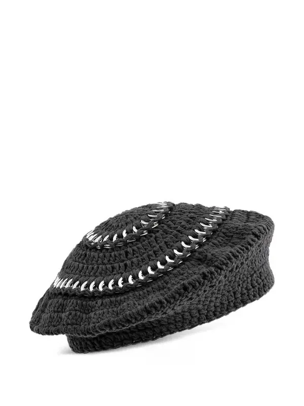 Ganni Chain-Embellished Knitted Beret In Black - 9% Off  display picture 1