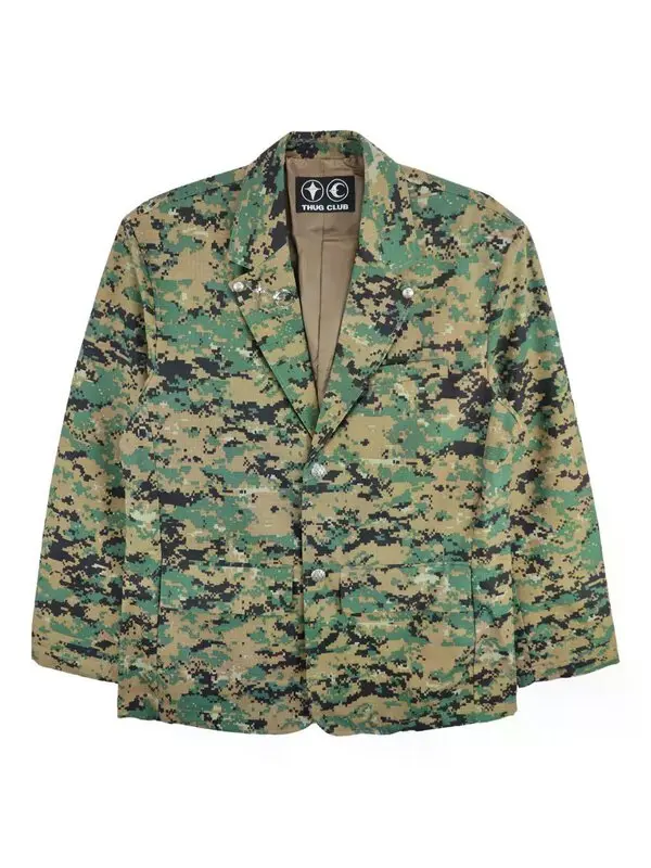 THUG CLUB Army Camouflage Single-breasted Blazer