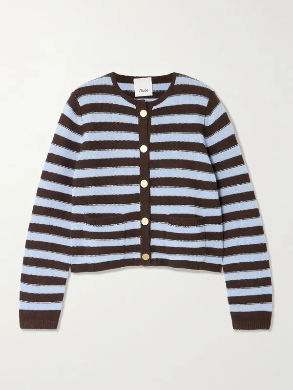 ALLUDE Striped Wool And Cashmere-blend Cardigan