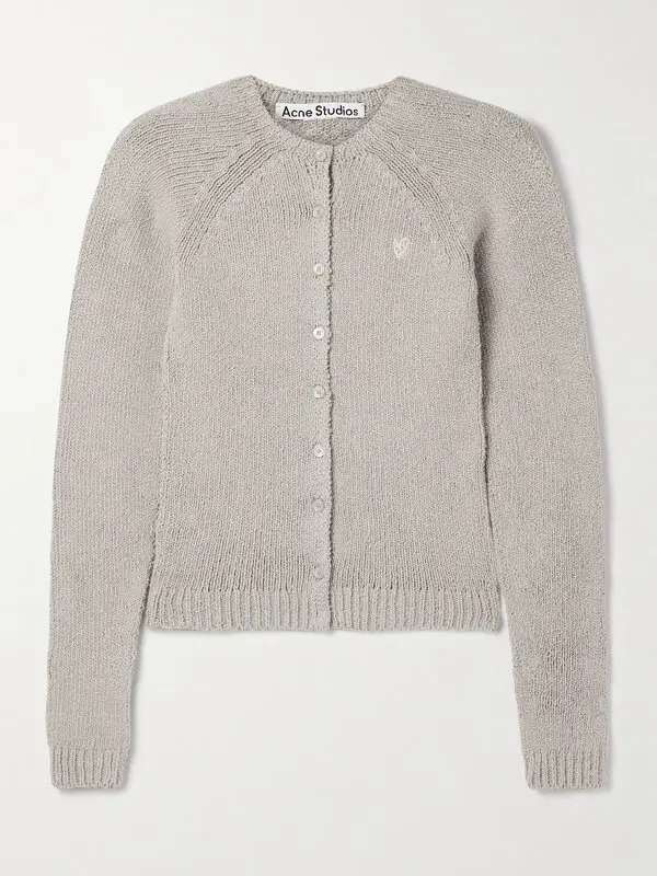 Acne Studios Embroidered Organic Cotton-blend Cardigan - Gray