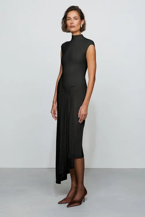 ET OCHS Francis Knit Combo Midi Dress - Black