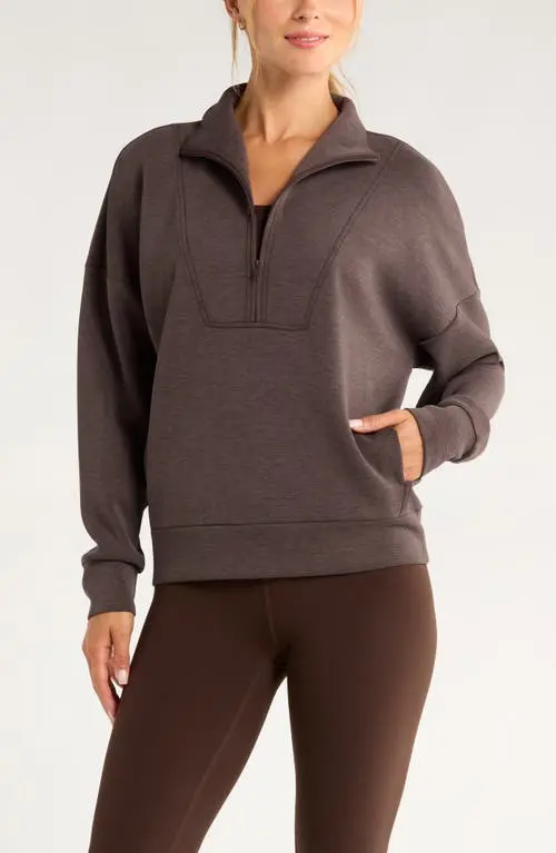 Zella Ultrasoft Half Zip Pullover - Brown Mole Heather