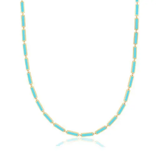 THE LOVERY FINE JEWELRY 14k Yellow Gold Bar Chain Necklace - Turquoise