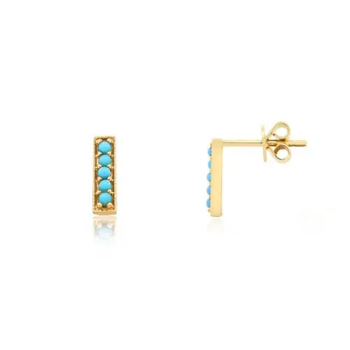 THE LOVERY FINE JEWELRY 14k Yellow Gold Bar Stud Earrings - Turquoise