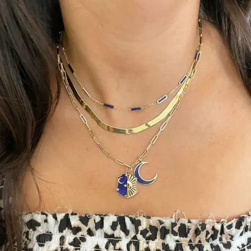 THE LOVERY FINE JEWELRY 14k Yellow Gold Lapis Bar Chain Necklace