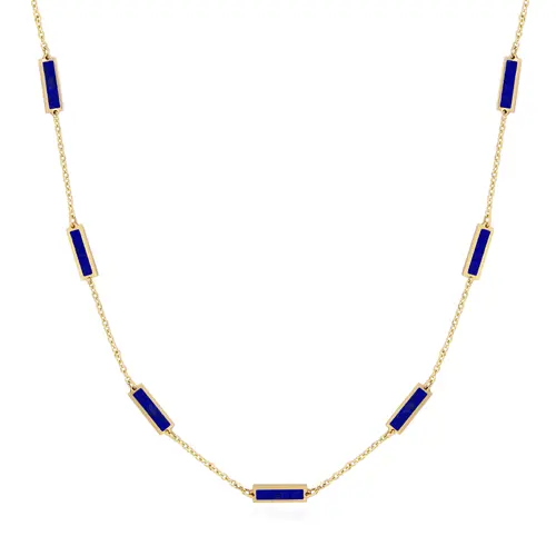 THE LOVERY 14k Yellow Gold Lapis Bar Chain Necklace - Blue