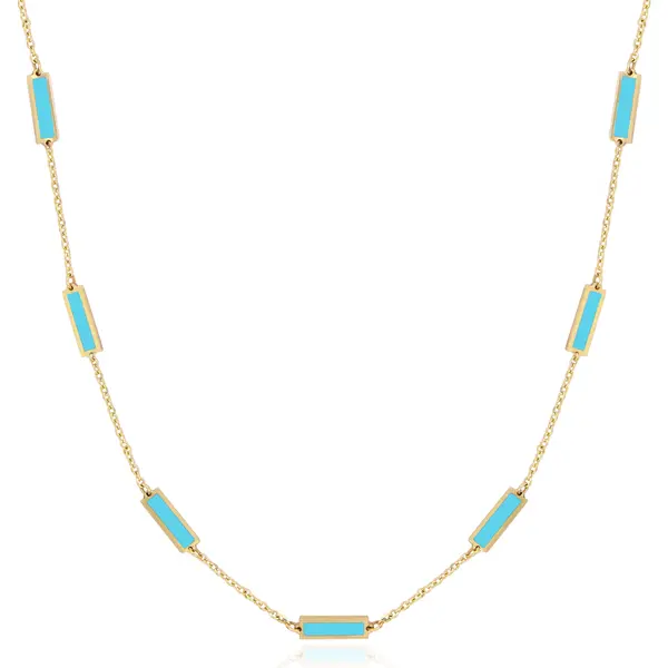 THE LOVERY 14k Yellow Gold Bar Chain Necklace - Turquoise
