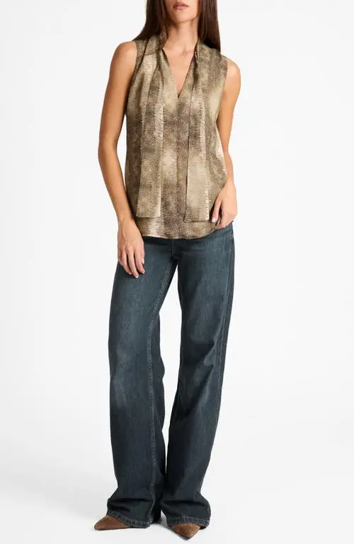 Santorelli Teca Sleeveless Tie-neck Blouse