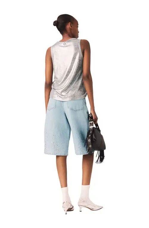 Maje Metallic Knit Sleeveless Top - Silver