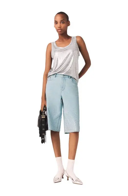 Maje Metallic Knit Sleeveless Top - Silver