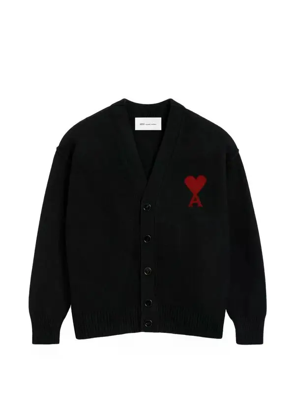 AMI Paris De Coeur Embroidered Wool Cardigan