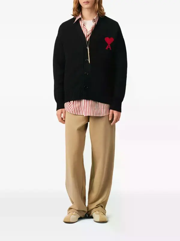 AMI Paris De Cœur Intarsia-knit Wool Cardigan - Black