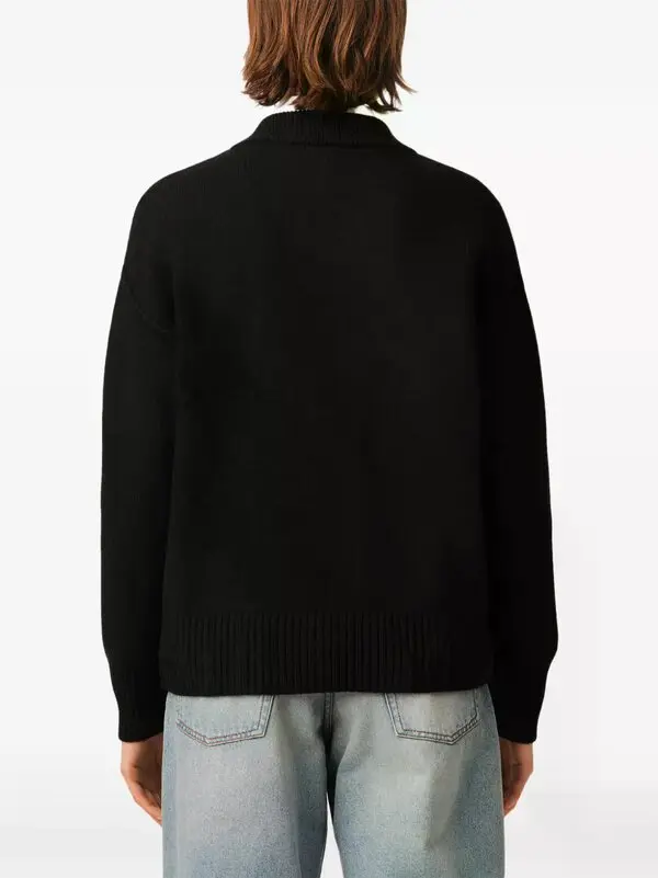 AMI Paris De Cœur Intarsia-knit Wool Cardigan - Black