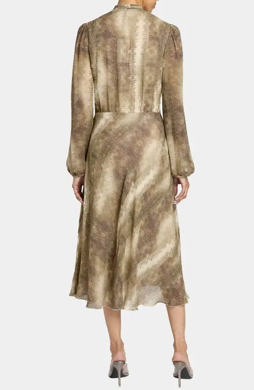 Santorelli Printed Tie-neck Midi Dress