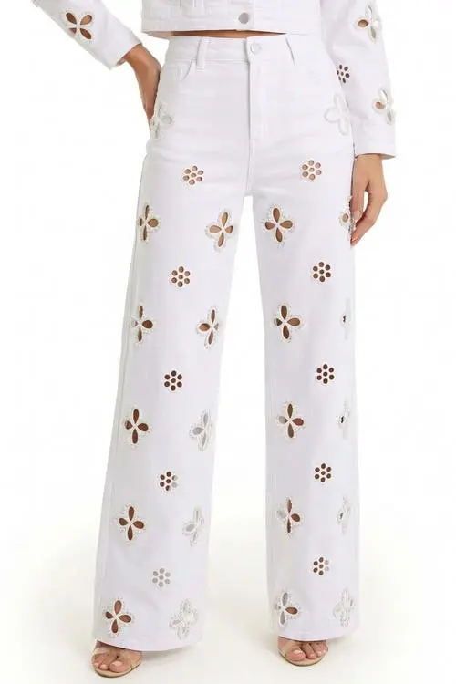 THE NOLI SHOP Kaia Pearl High Rise Straight Leg Jeans - White