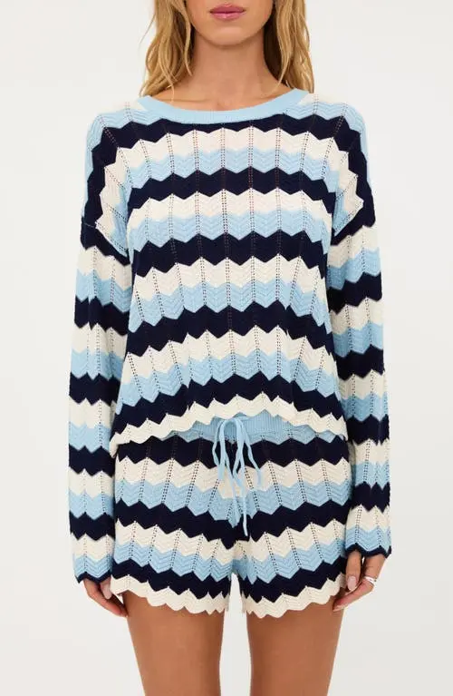 Beach Riot Beach Stripe Pointelle Cover-up Sweater - Ultramarine Chevron