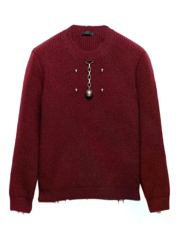 Prada Wool Crew-neck Sweater With Pendant - Red