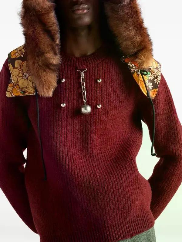 Prada Wool Crew-neck Sweater With Pendant - Red