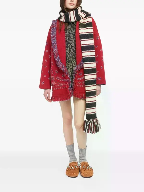 Alanui Bandana-jacquard Fringe Cardigan - Red