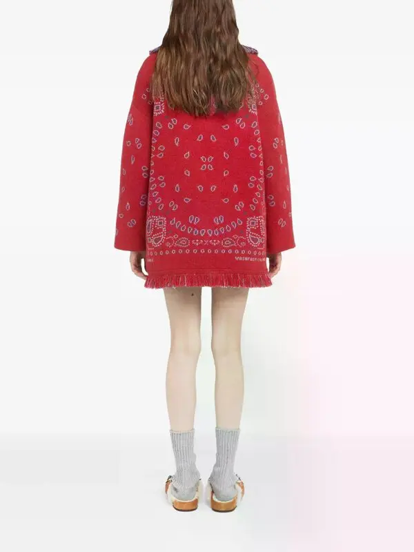 Alanui Bandana-jacquard Fringe Cardigan - Red