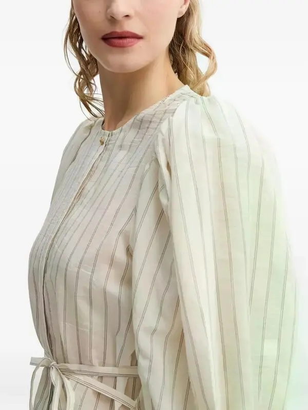 SESSUN Puff-sleeve Striped Blouse With Self-tie Belt