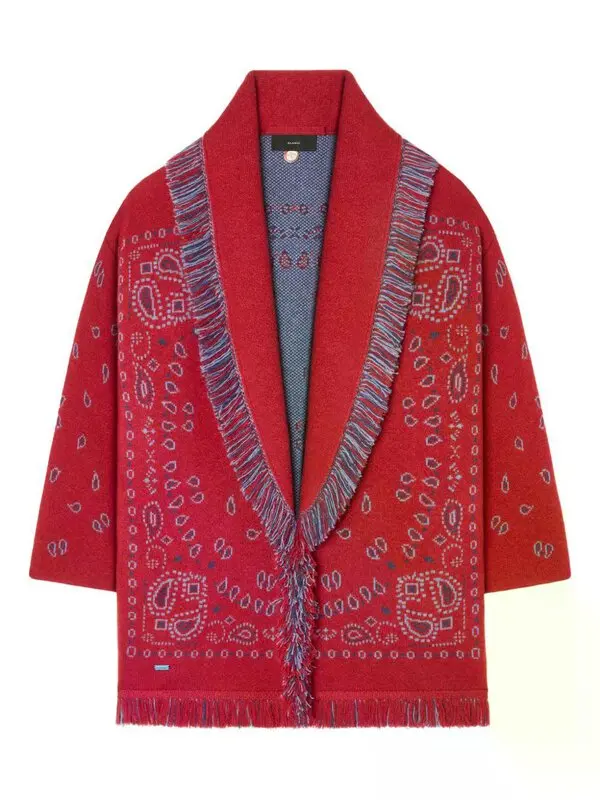 Alanui Bandana-jacquard Fringe Cardigan - Red
