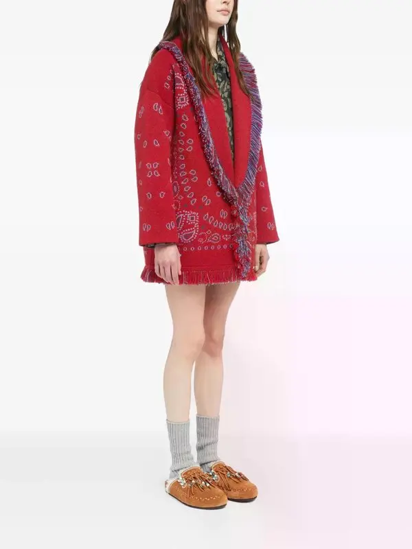 Alanui Bandana-jacquard Fringe Cardigan - Red