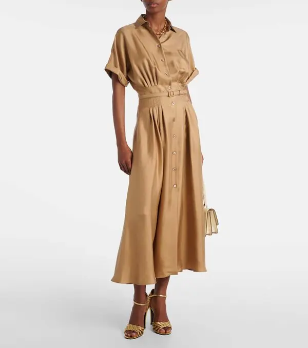 Ralph Lauren Silk Satin Midi Shirt Dress