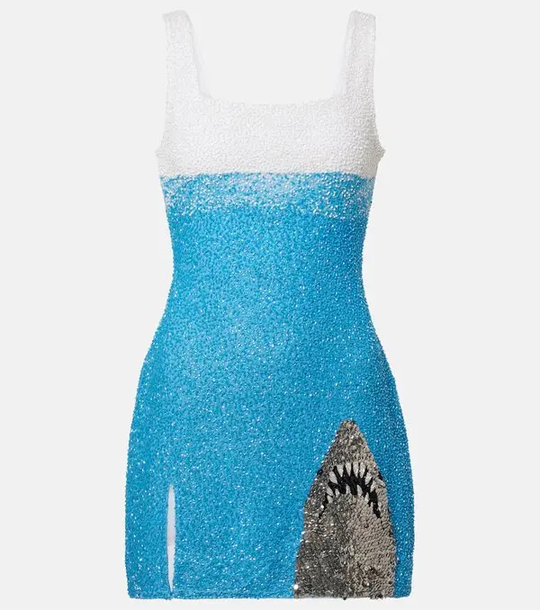 Staud Le Sable' Beaded Mini Dress - Blue