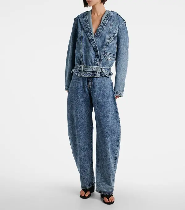 Alaïa Belted Hooded Denim Jacket
