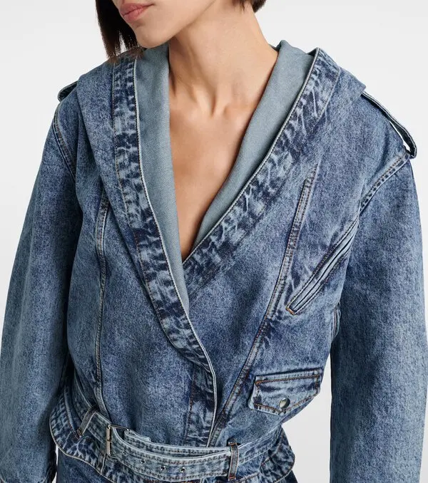 Alaïa Belted Hooded Denim Jacket